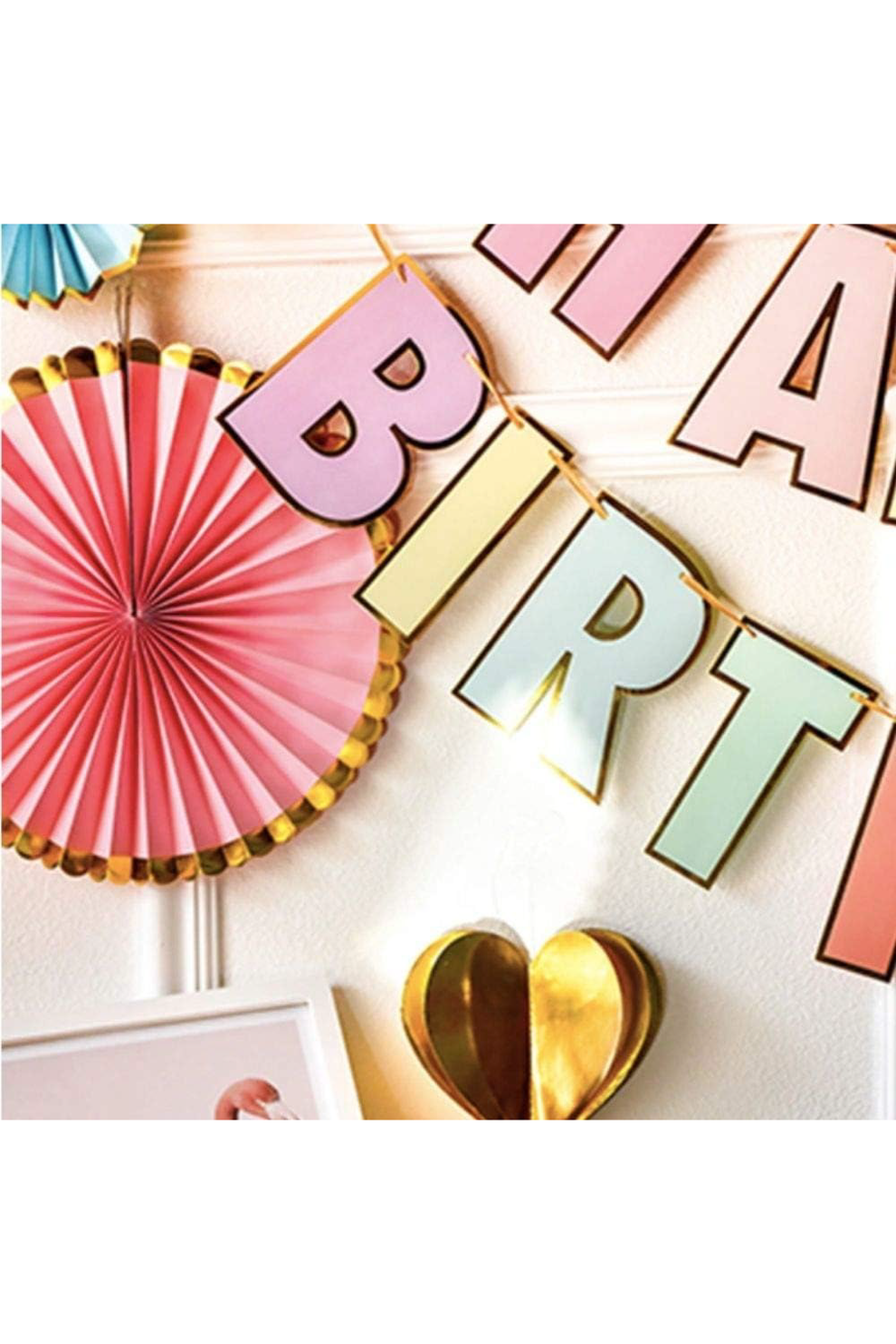 BANNER HAPPY BIRTHDAY COLORES PASTEL Y DORADO – Le regalé
