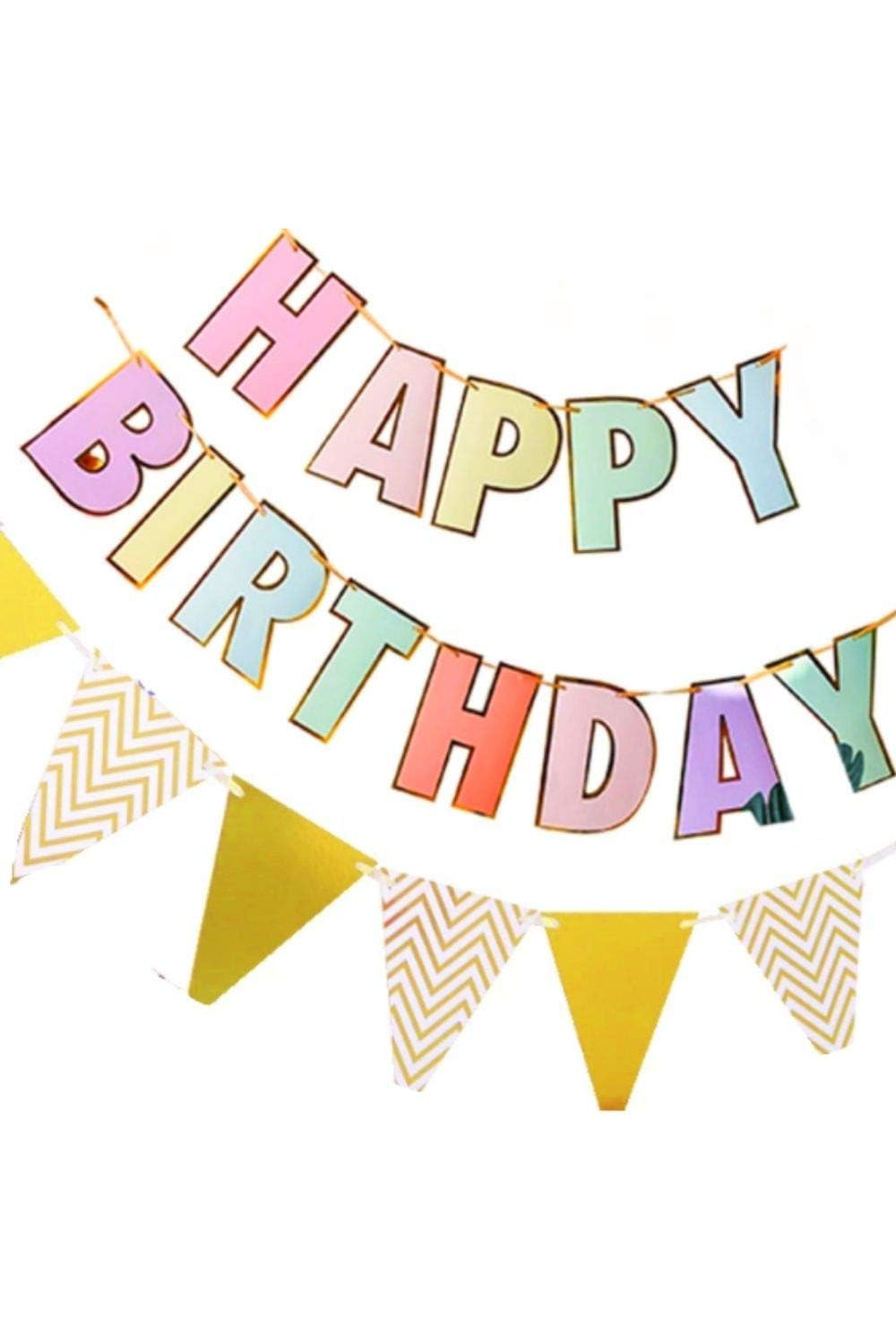 BANNER HAPPY BIRTHDAY DE COLORES CON DORADO – Le regalé